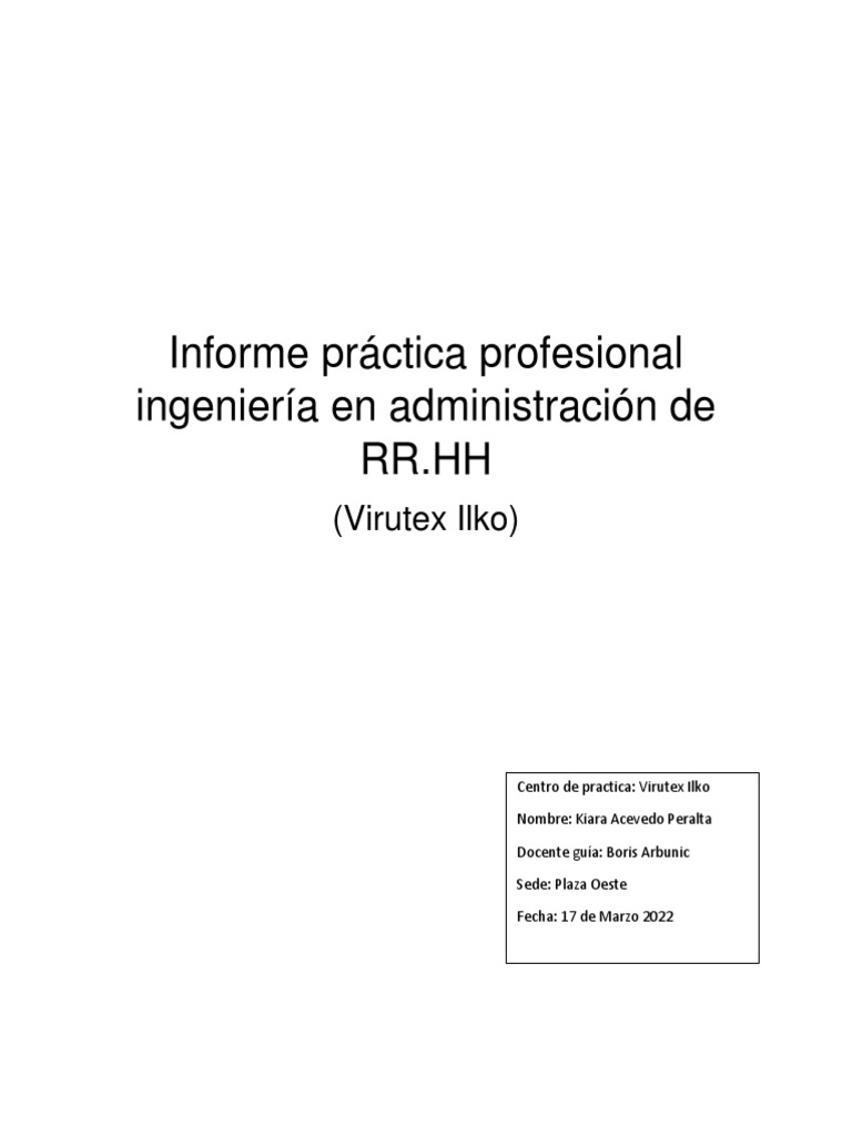 Informe Practica Ing. Adm. RRHH | PDF | Reclutamiento | Gestión de recursos humanos