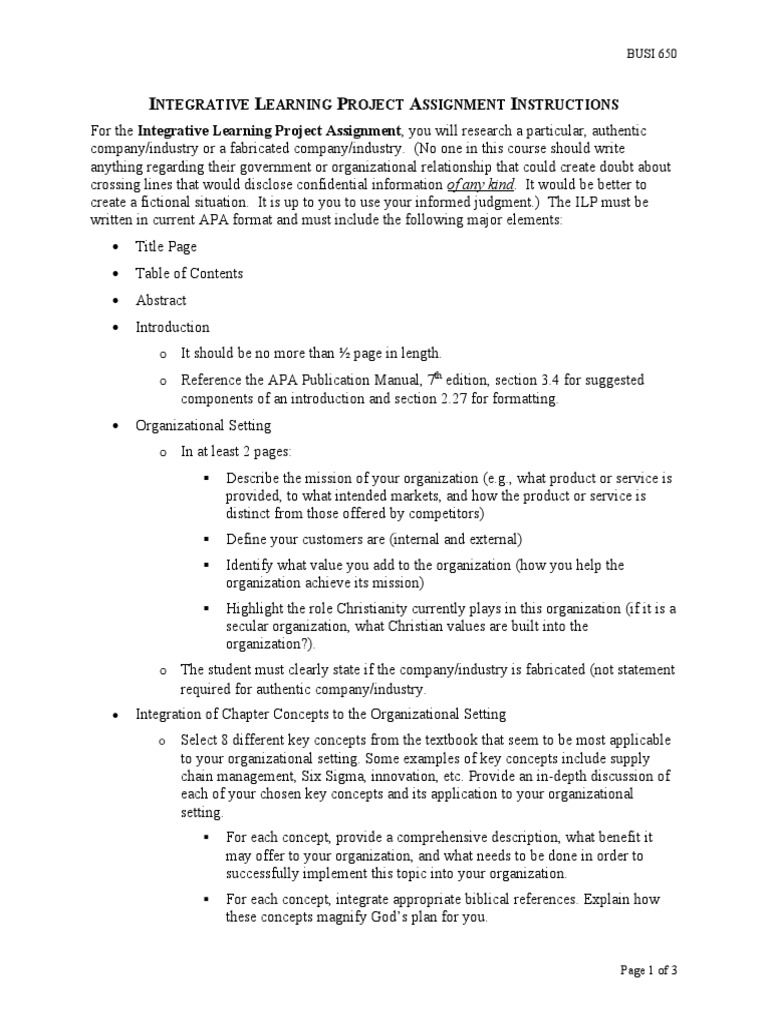 Integrative Learning Project Assignment Instructions | PDF | Strategic Planning | Budget