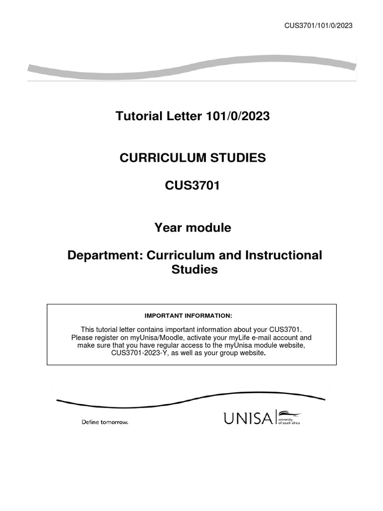 CUS3701 Curriculum Studies Guide 2023 | PDF | Curriculum | Turnitin