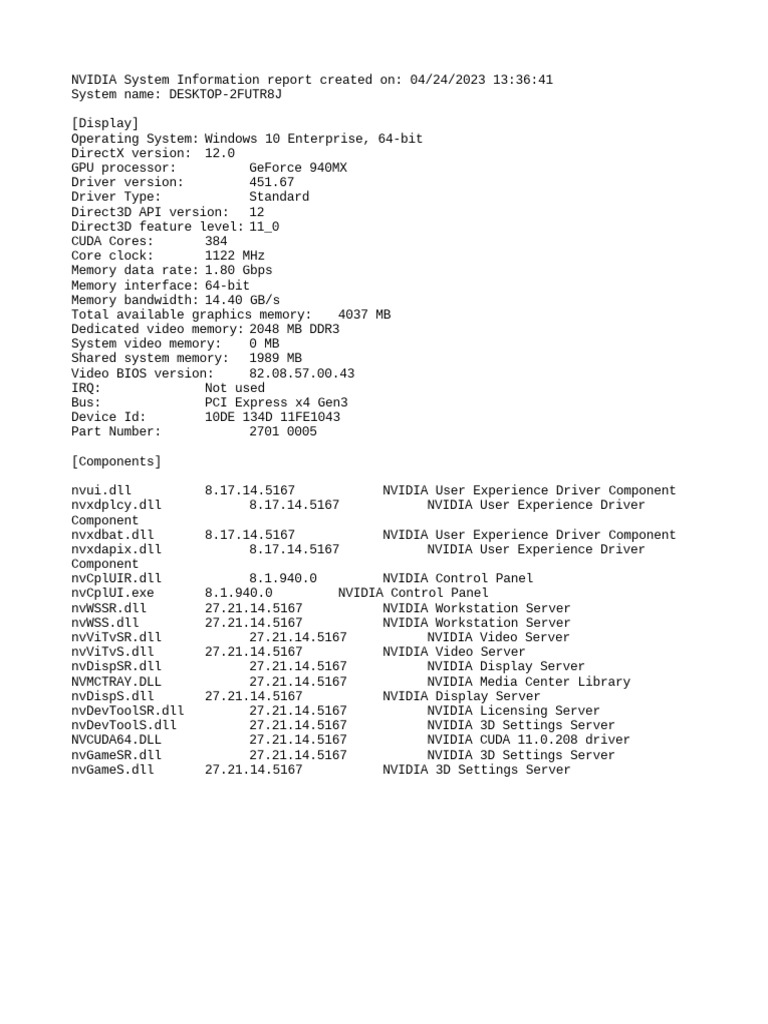 NVIDIA GeForce 940MX System Info | PDF | Computers
