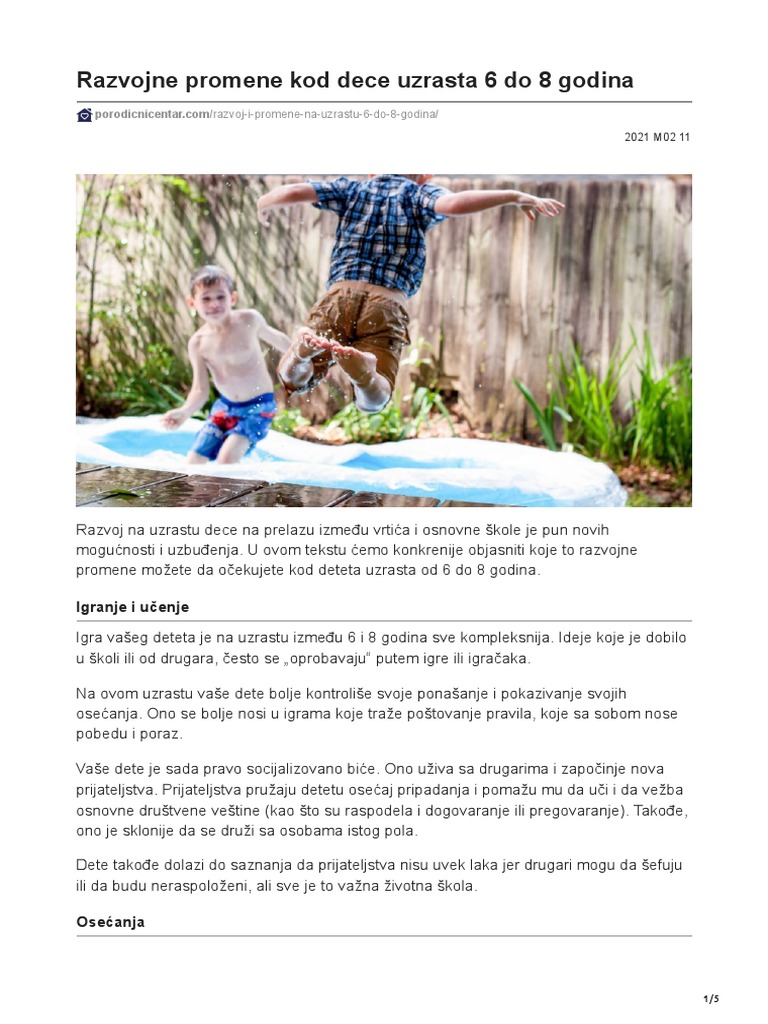Razvojne Promene Kod Dece Uzrasta 6 Do 8 Godina | PDF