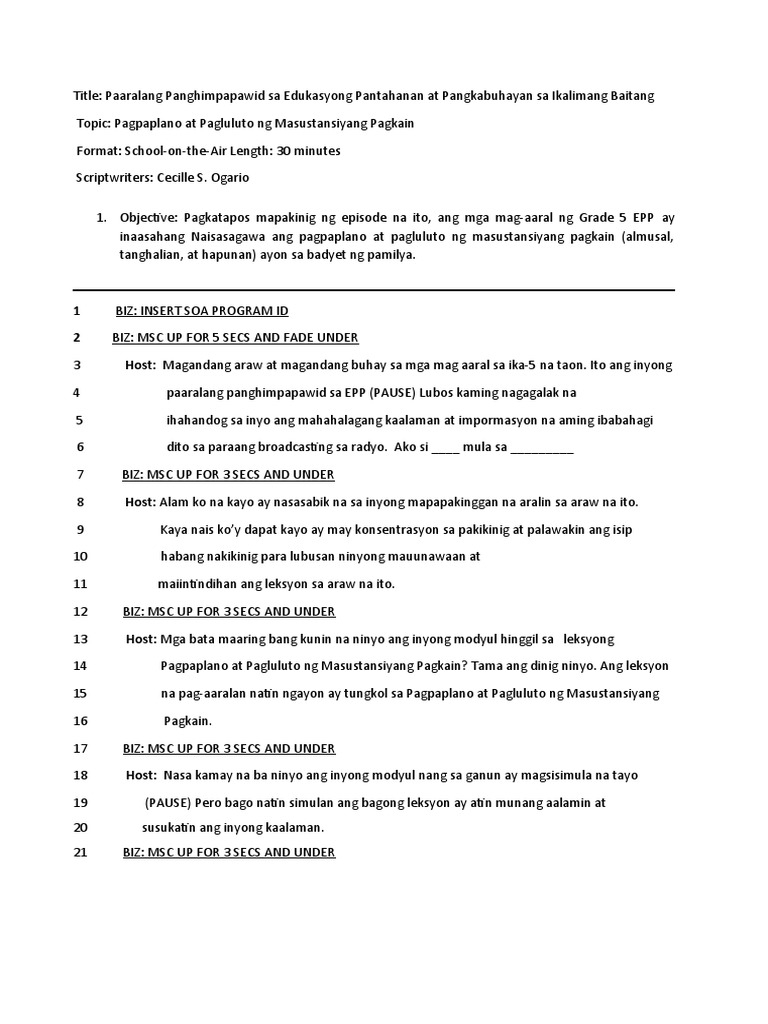 EPP5 RBI Script | PDF