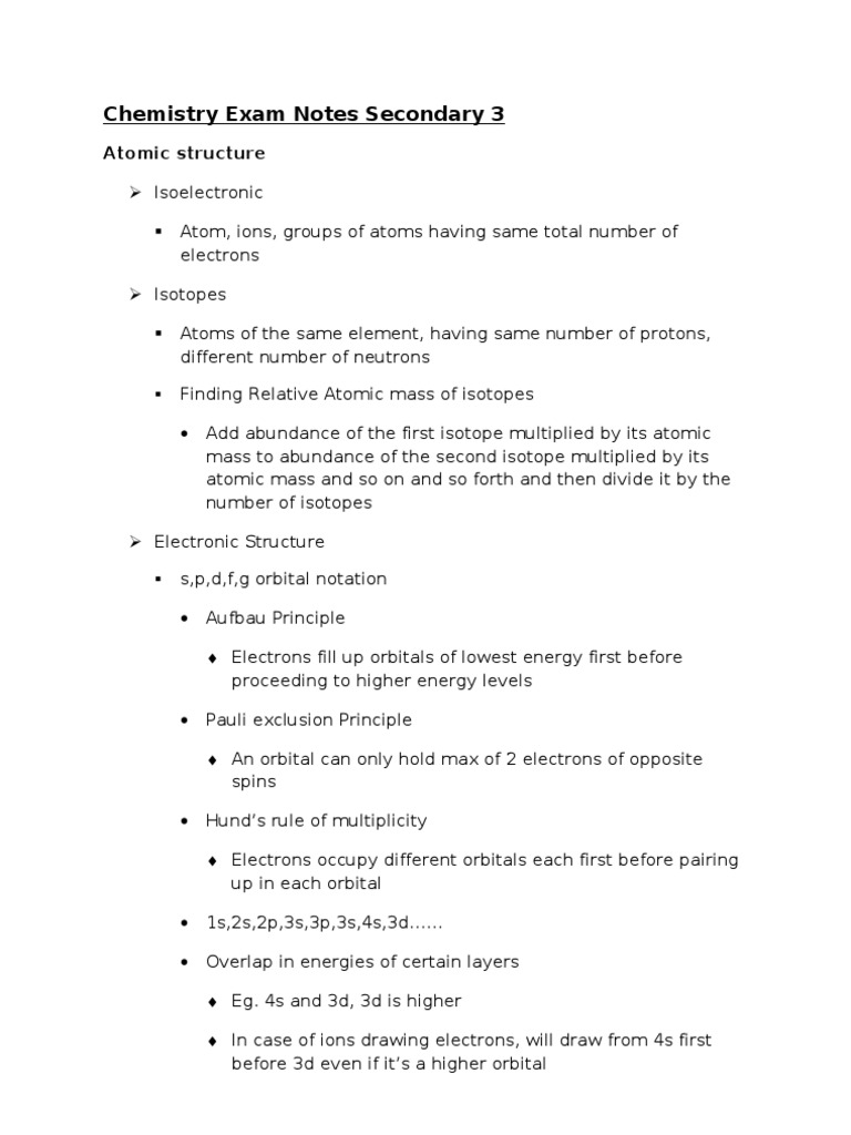 Chemistry Sec 3 Notes | PDF | Ionic Bonding | Chemical Bond