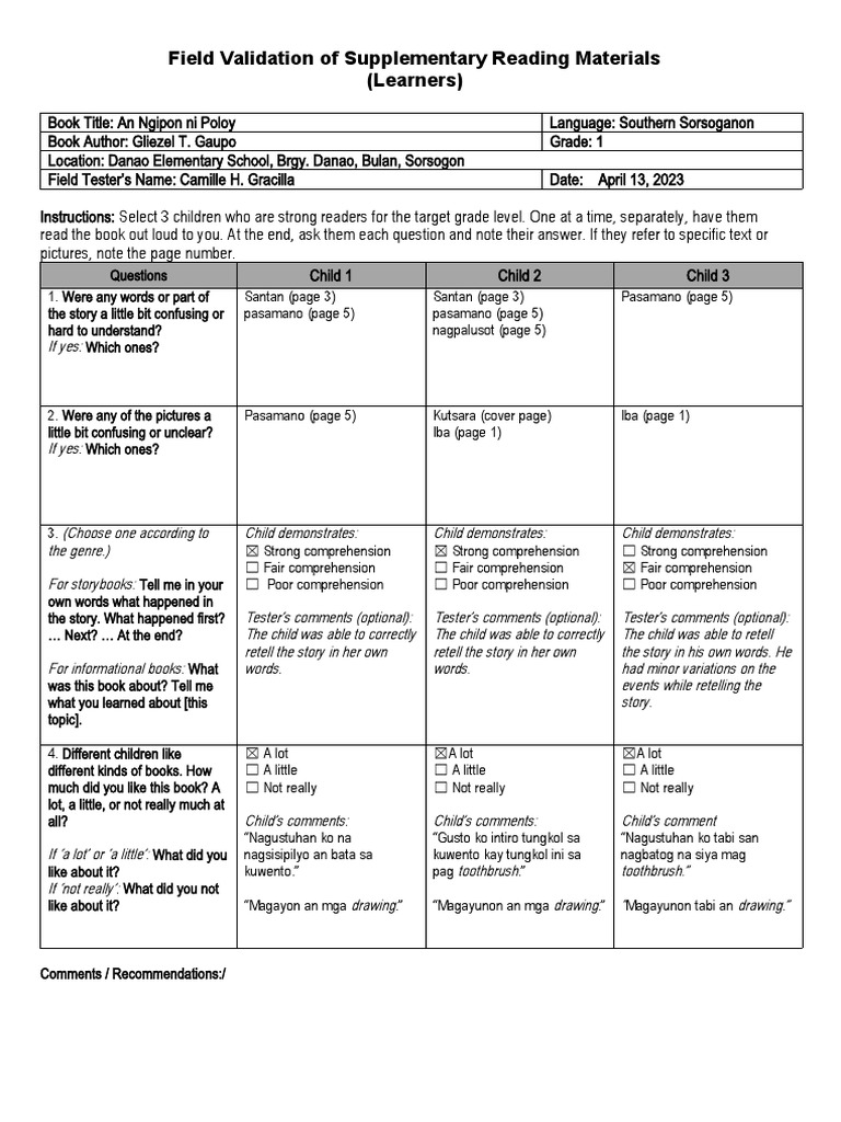 Final Field Test Validation Tool | PDF
