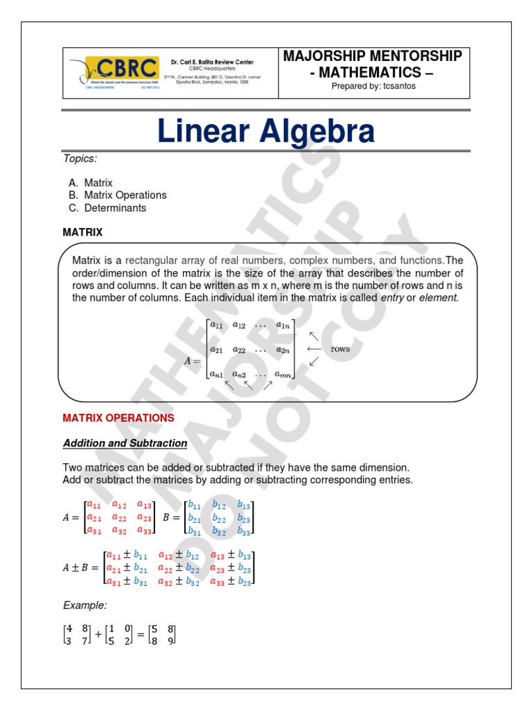 Linear Algebra Handout | Download Free PDF | Matrix (Mathematics ...
