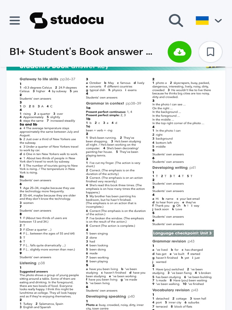 B1+ Student's Book Answer Key Soluzioni - 1 of 18 4 Students' Own Answers 5 Hold His Breath ...