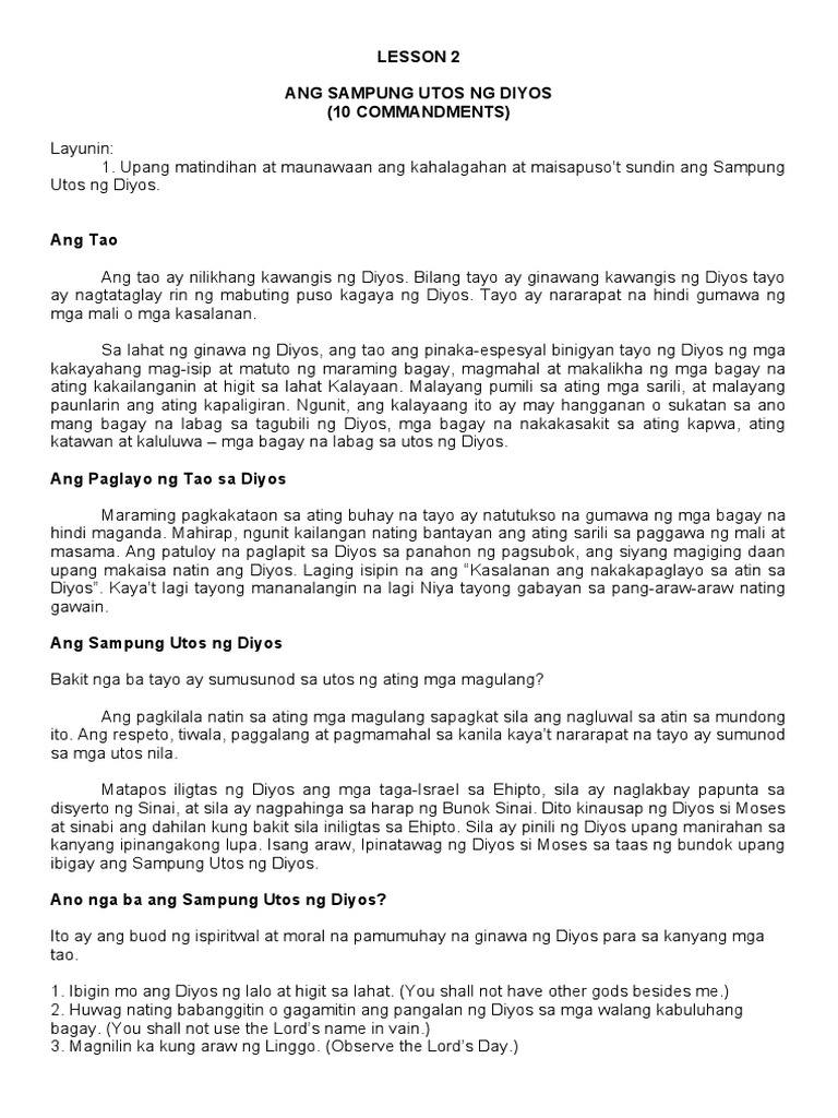 Religion Class - Ang Sampung Utos NG Diyos | PDF