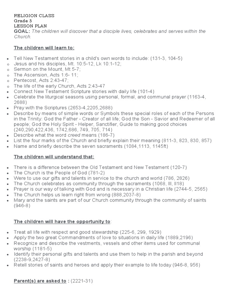 Religion Class Grade 3 | PDF