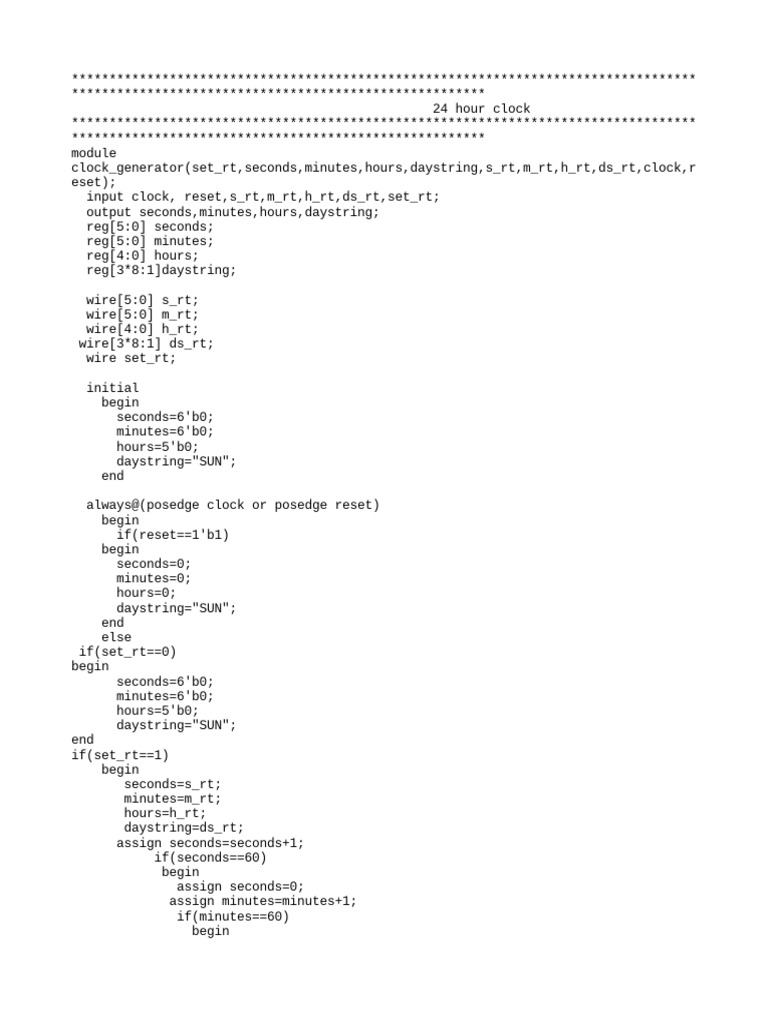 24-Hour Clock Verilog Module | PDF | Computer Engineering | Electrical Engineering