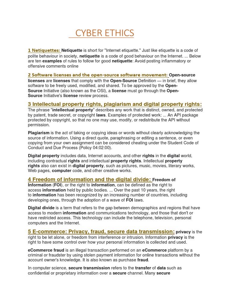 Cyber Ethics | PDF | E Commerce | Intellectual Property