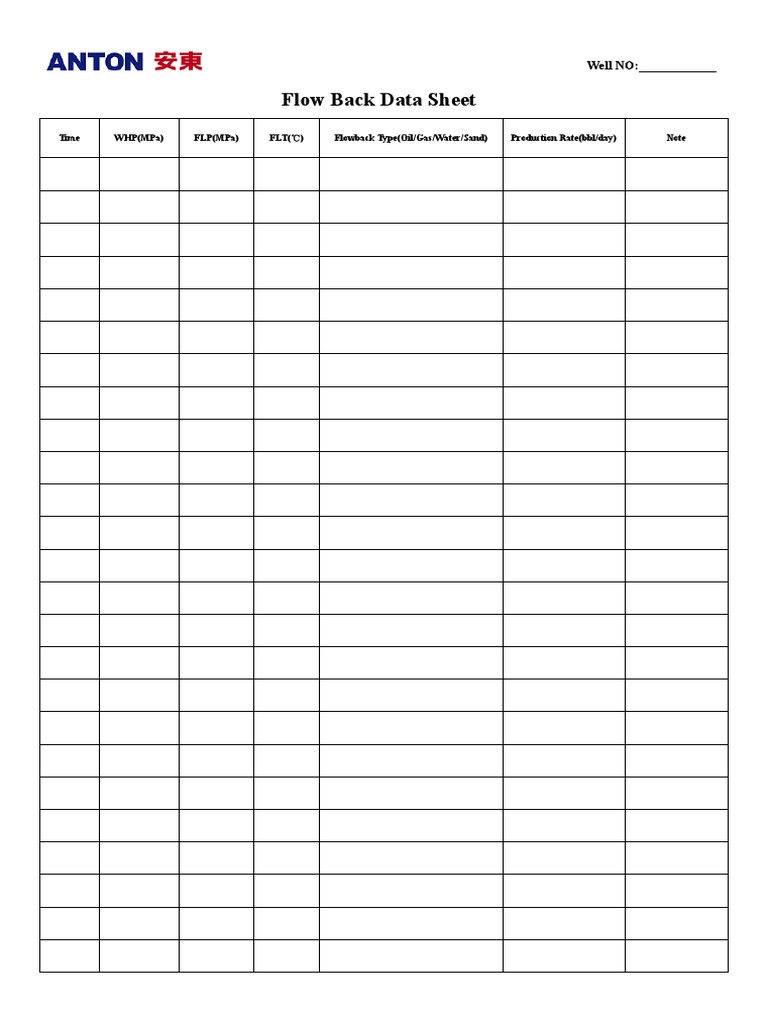 Flow Back Data Sheet Overview | PDF