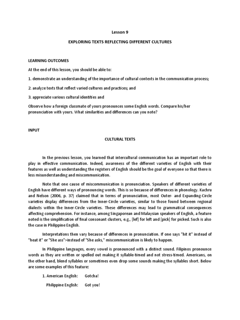 PC Lesson 9-Exploring Texts Reflecting Different Cultures | PDF ...