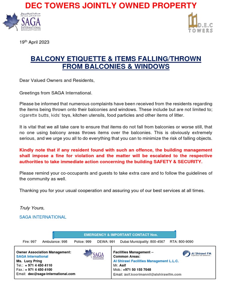 DEC Tower - Balcony Etiquette | PDF