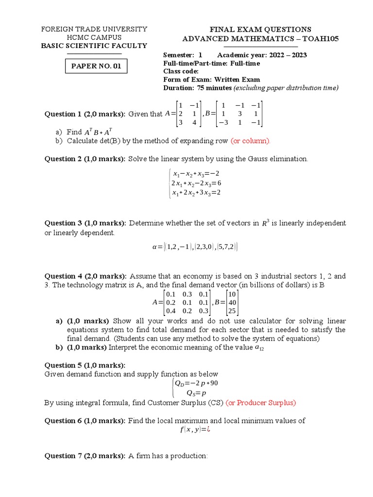 Sampletest 2023 Pdf Mathematics Algebra