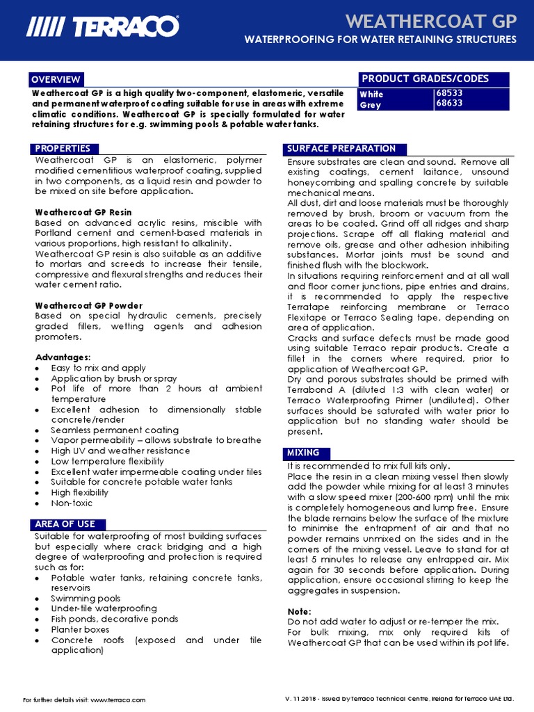 TERRACO Weathercoat | PDF | Cement | Concrete