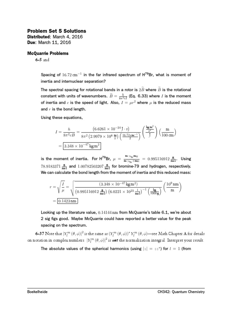 PS5 Solutions | PDF | Physical Chemistry | Chemistry