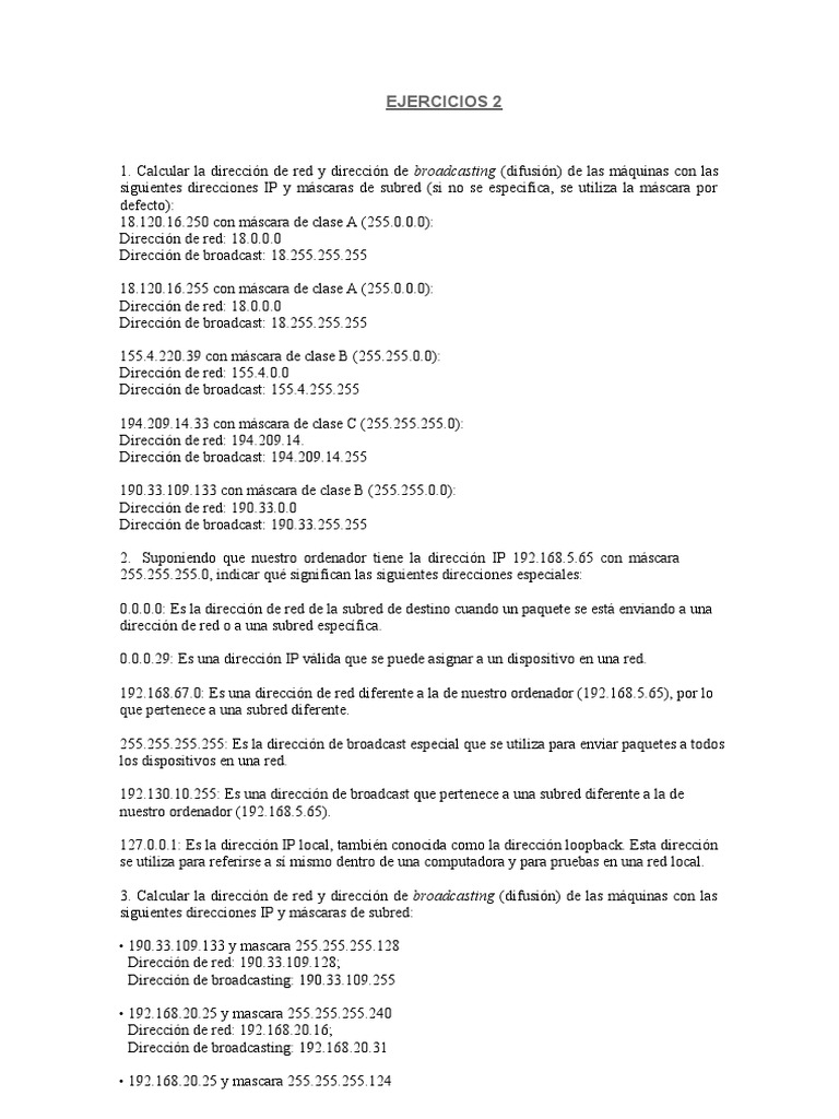Ejercicios 2 | PDF | Dirección IP | Telecomunicaciones