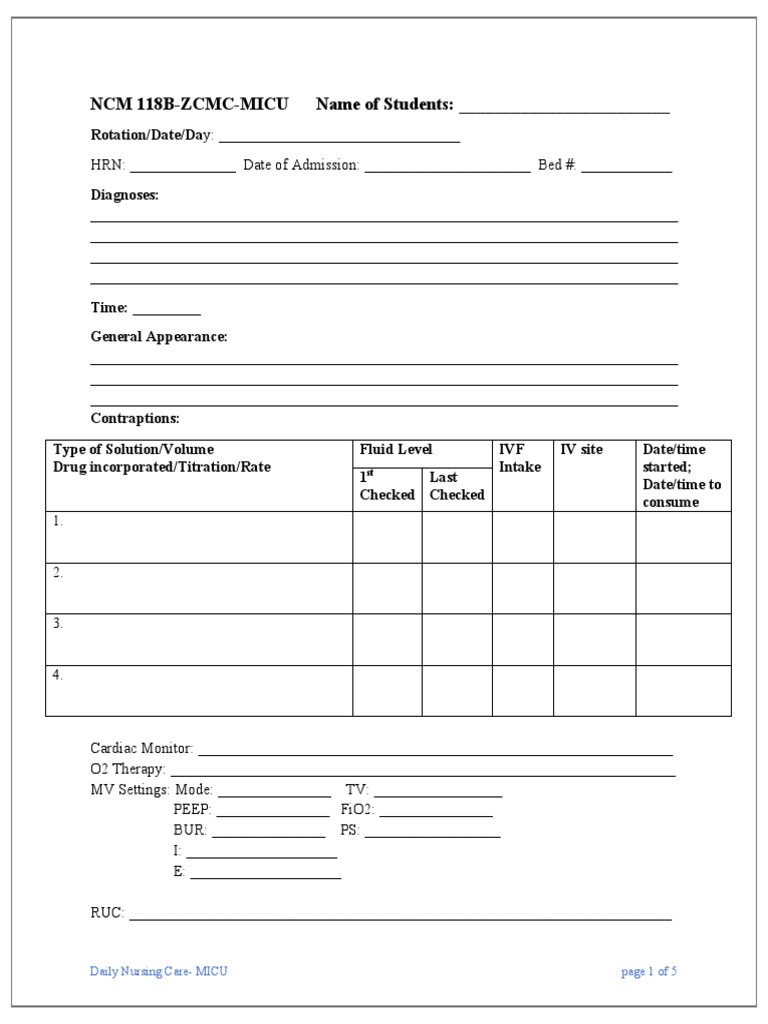 MICU Daily Nursing Care | PDF | Intensive Care Unit | Diseases And ...