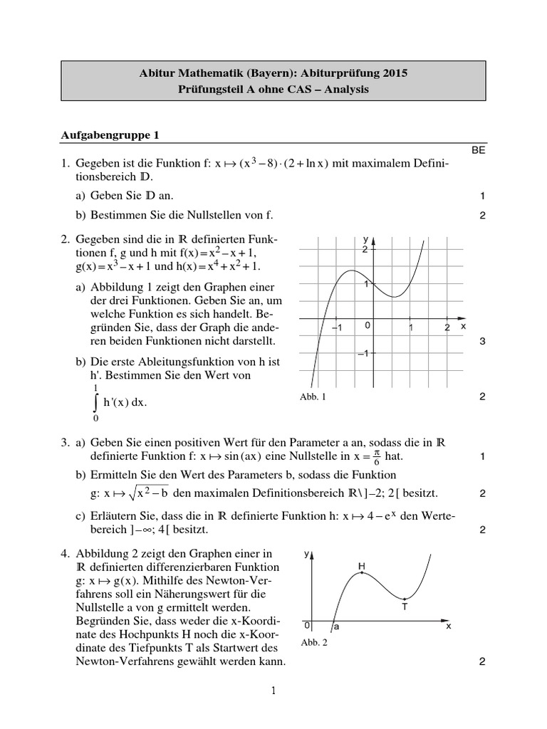 Abitur Mathematik (Bayern) : Abiturprüfung 2015 Prüfungsteil A Ohne CAS ...