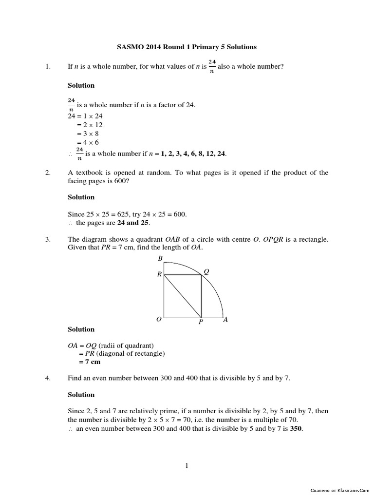 SASMO 2014 Grade 5 Solutions | PDF | Area | Numbers