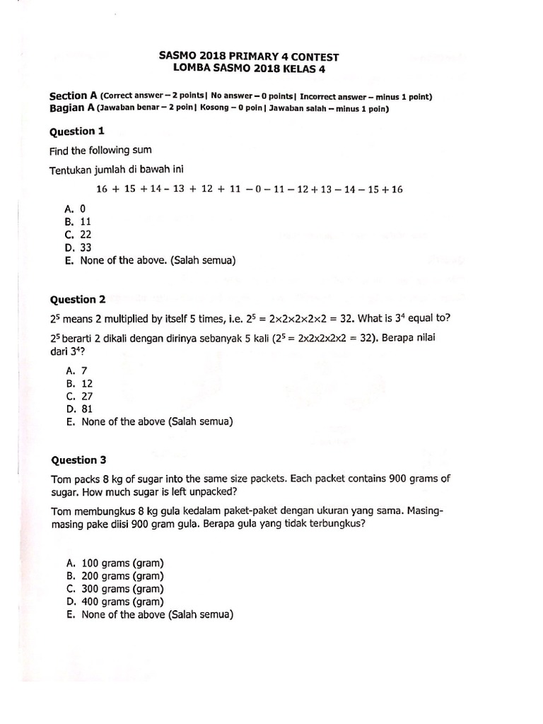 Primary 4 SASMO 2018 Problems | PDF