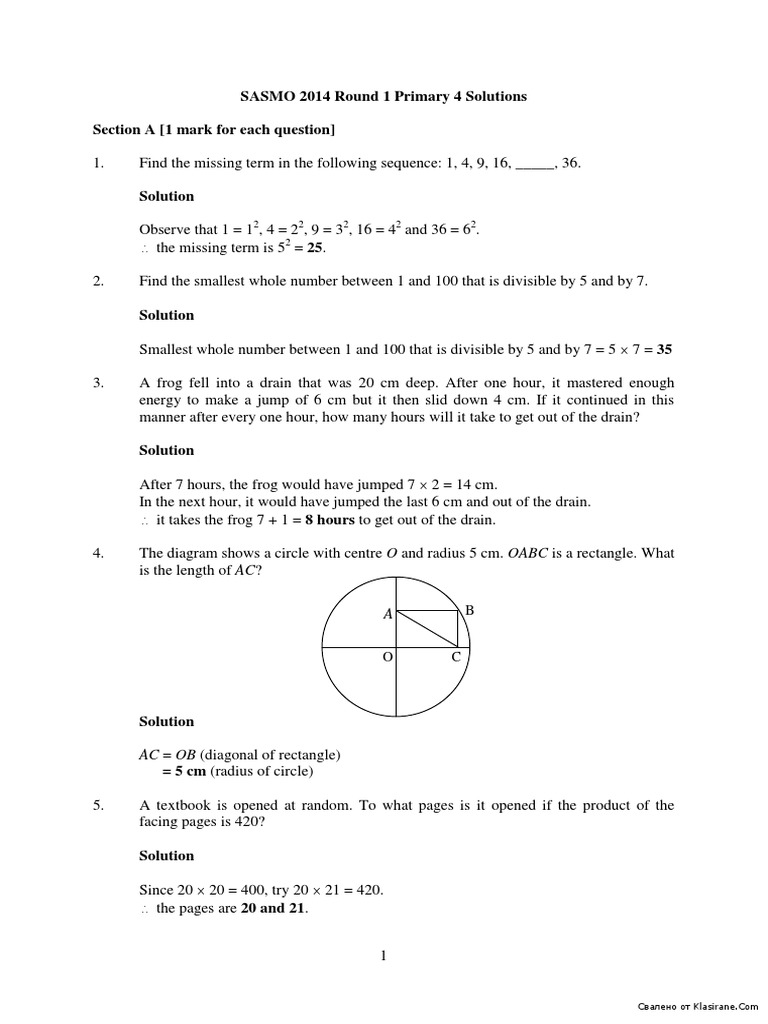 SASMO 2014 Grade 4 Solutions | PDF