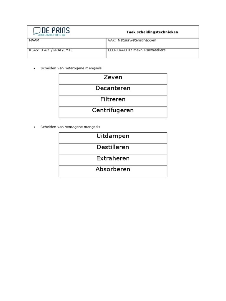 Taak Scheidingstechnieken | PDF