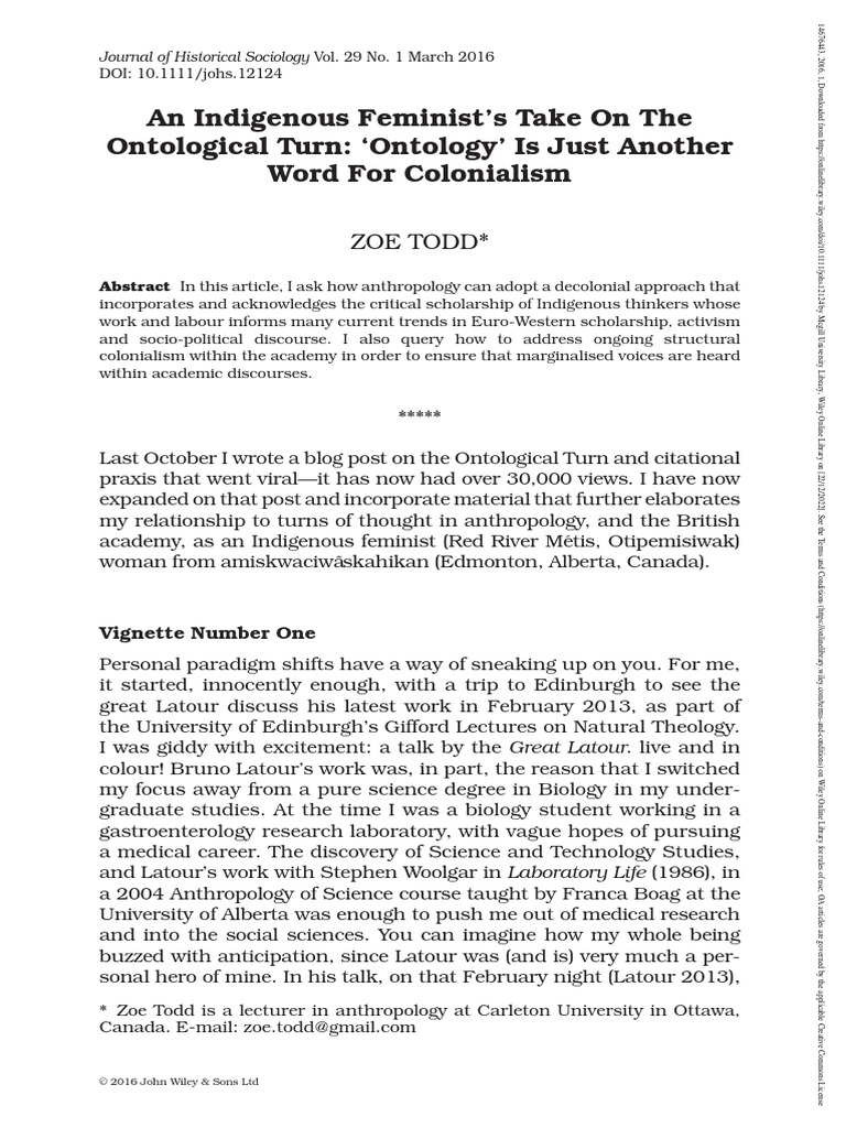 Todd - Zoe - 2016 - An Indigenous Feminist's Take On The Ontological ...