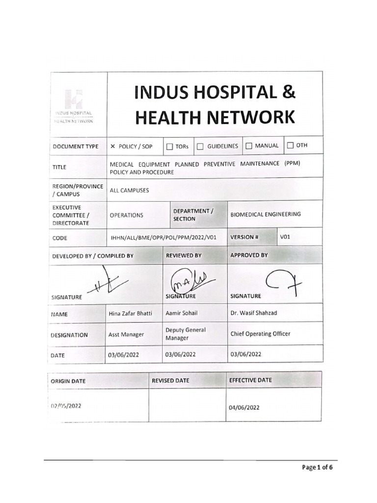 5- MEDICAL EQUIPMENT PLANNED PREVENTIVE MAINTENANCE (PPM) POLICY AND ...
