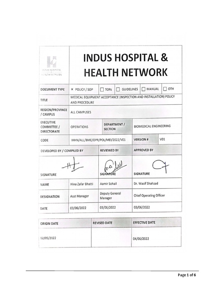3 - Medical Equipment Acceptance (Inspection and Installation) Policy ...