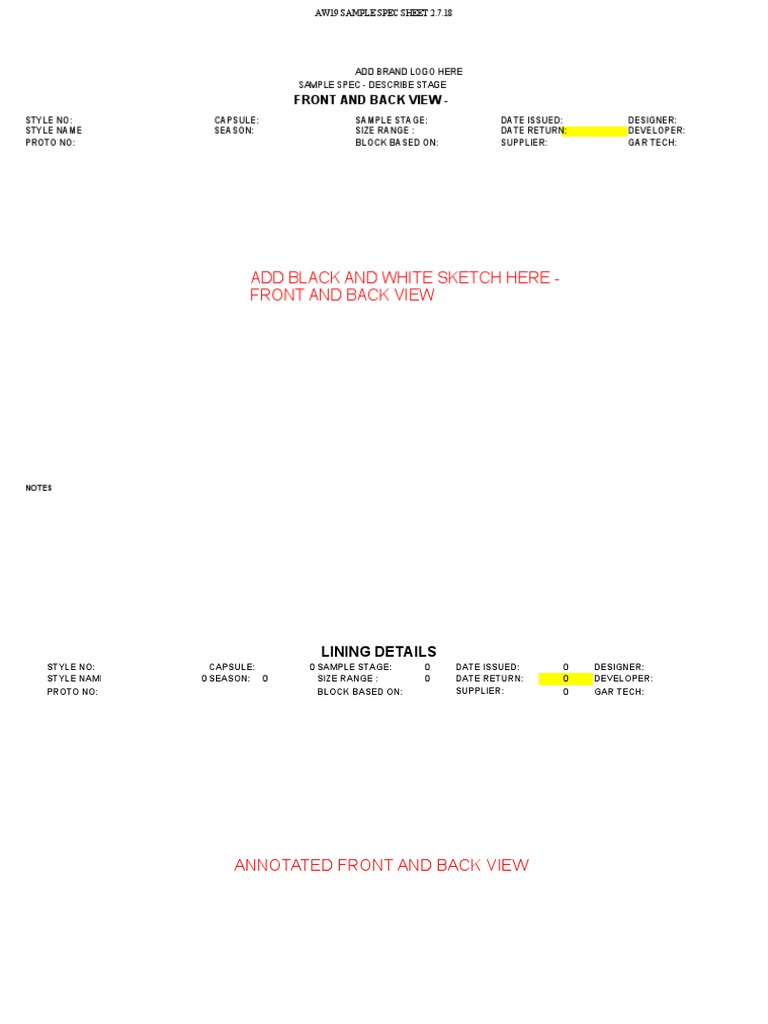 Tech Pack-Spec Sheet Template Blank | PDF