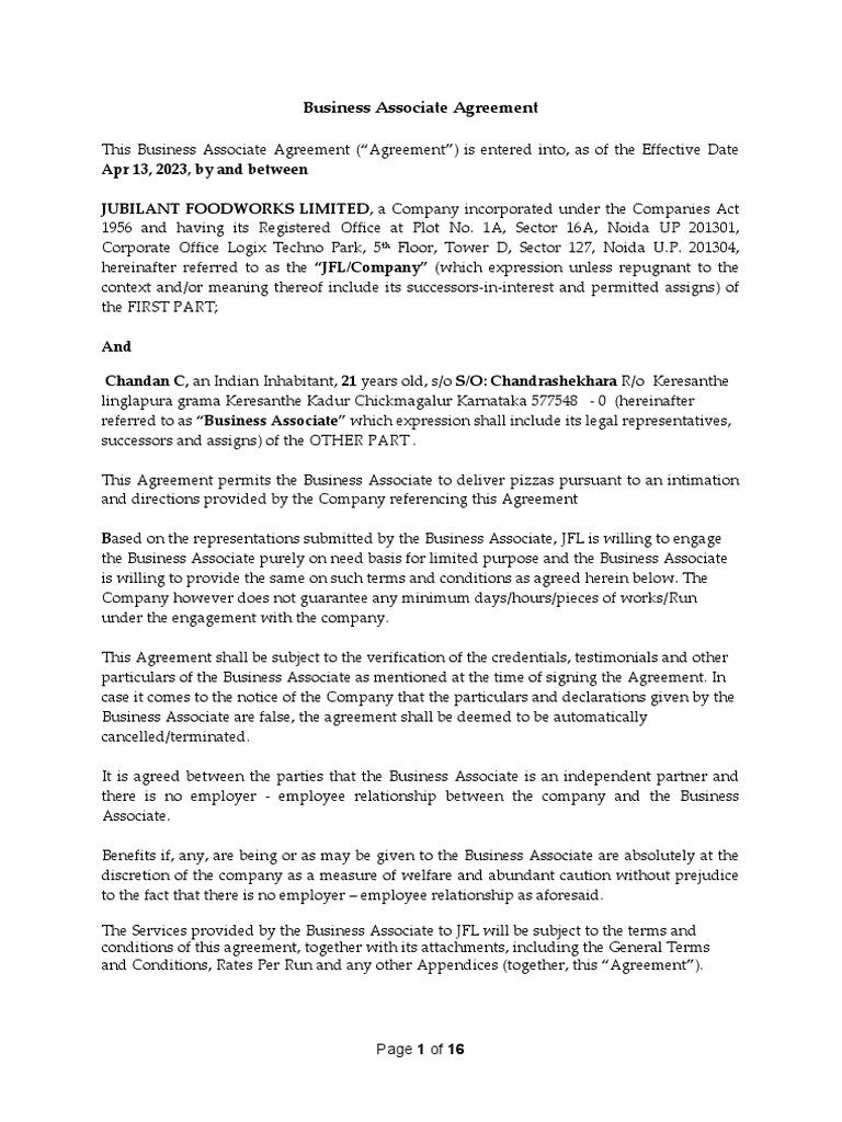 Business Associate Agreement JFL | PDF