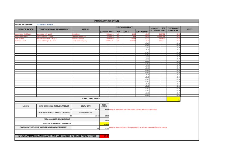 Costing Sheet Template Fashion | PDF | Textiles | Clothing