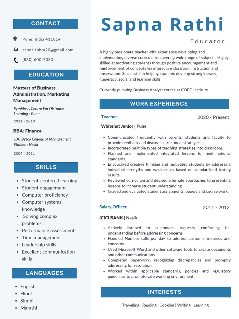 Rathi Resume | PDF | Teachers | Learning