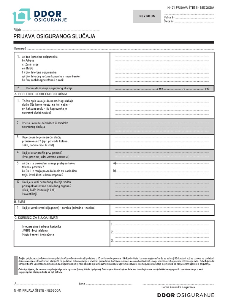 N 01 Prijava Stete Nezgoda | PDF