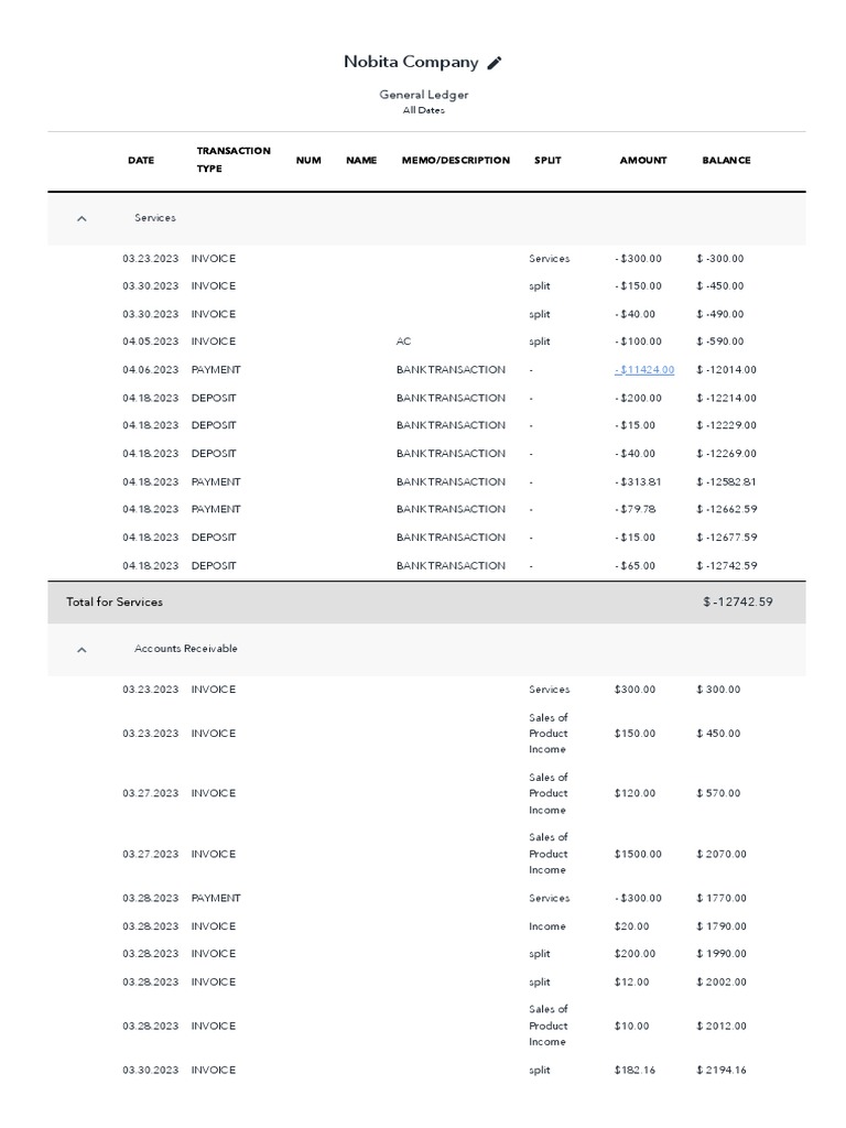 Nobita Company General Ledger: A Comprehensive Financial Summary of Transactions and Account ...
