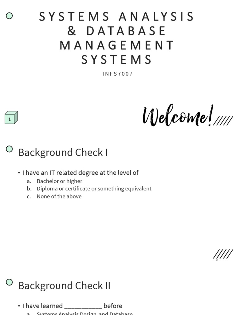 Systems Analysis & Database Management Systems: INFS7007 | PDF | Databases | Sql