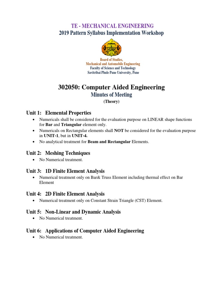 302050: Computer Aided Engineering: 2019 Pattern Syllabus ...