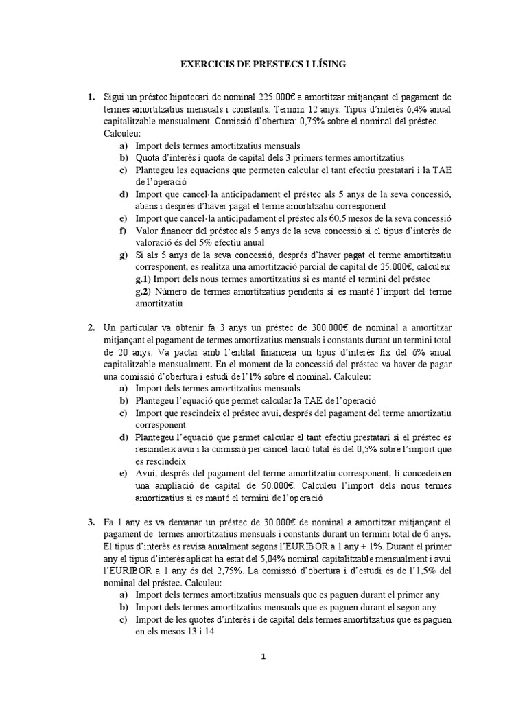 Exercicis Préstecs I Lísing | PDF