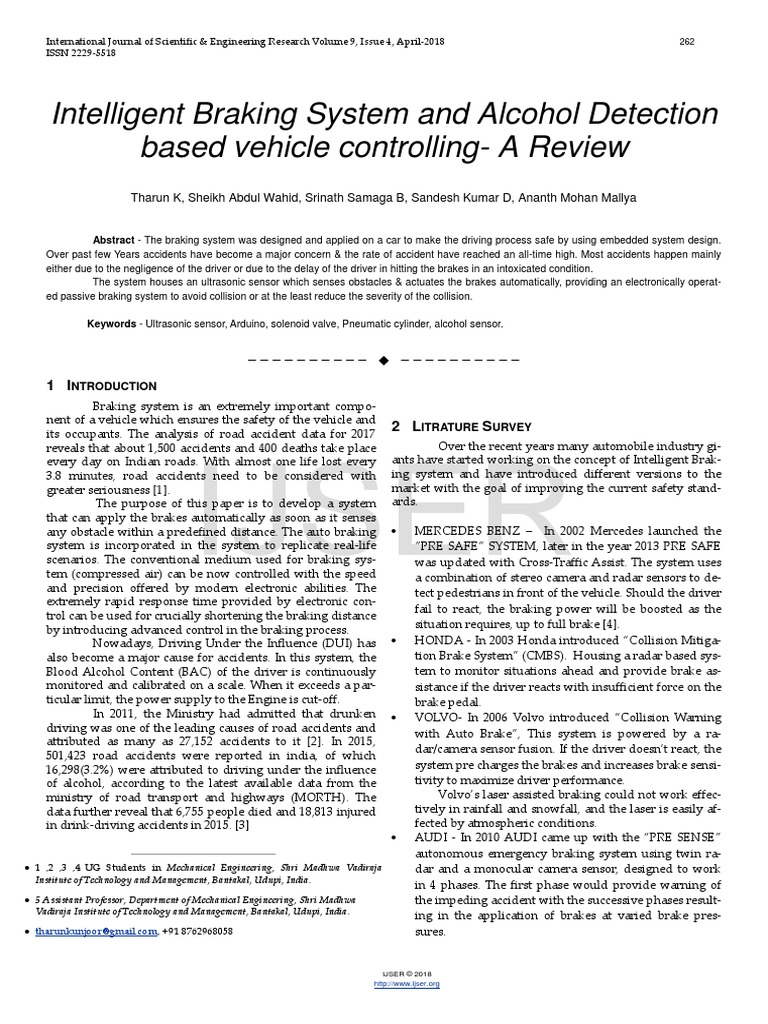 Intelligent Braking System and Alcohol Detection Based Vehicle ...
