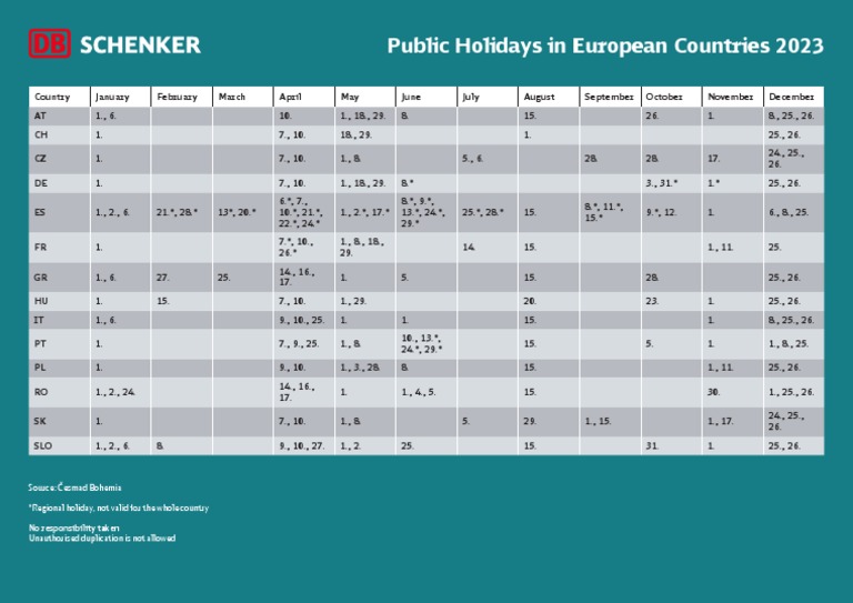 European Public Holidays 2023 | PDF