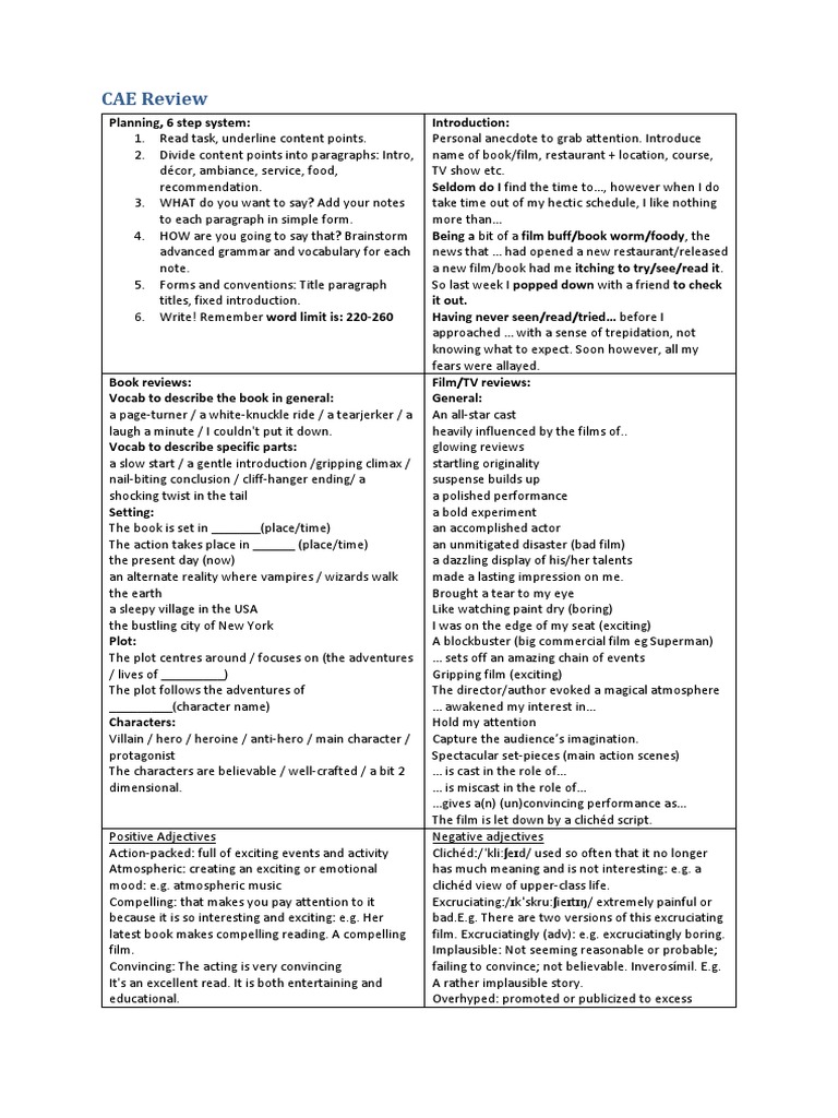 CAE Review: 6-Step System for Planning Book and Film Reviews | PDF ...