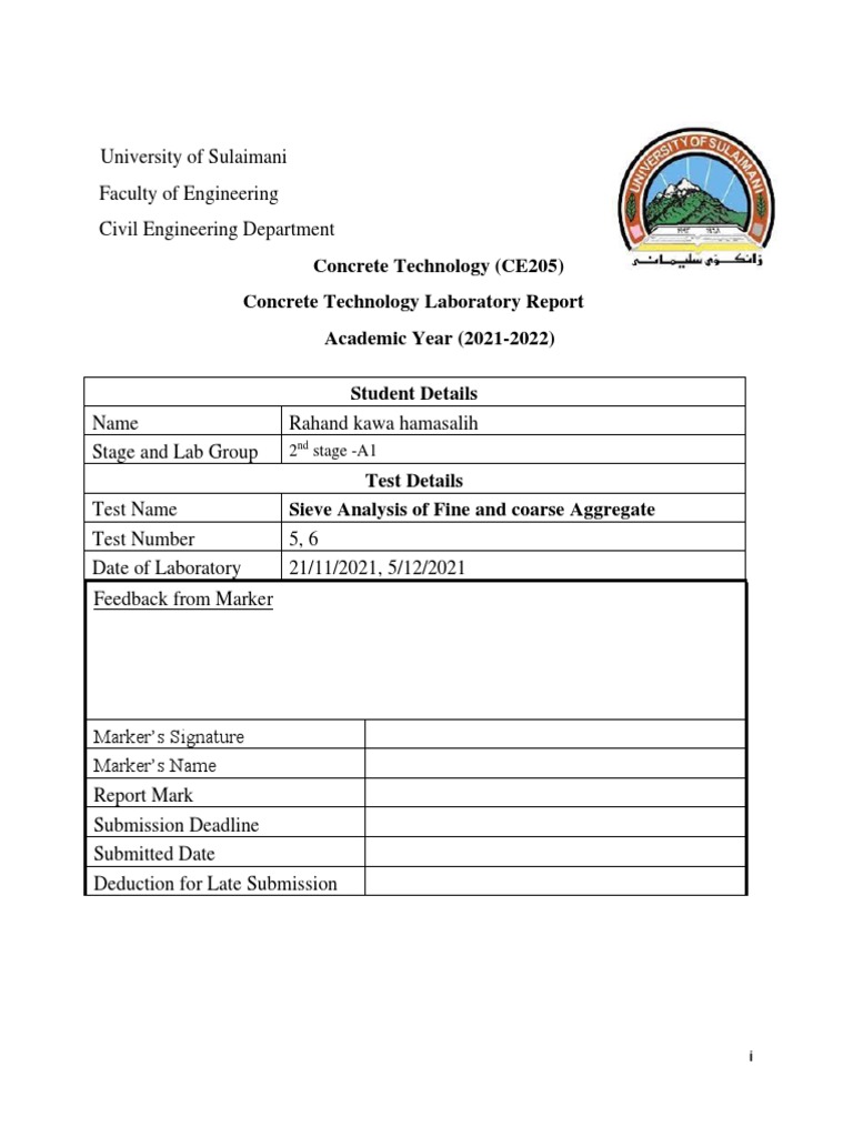 Concrete Technology (CE205) Concrete Technology Laboratory Report ...
