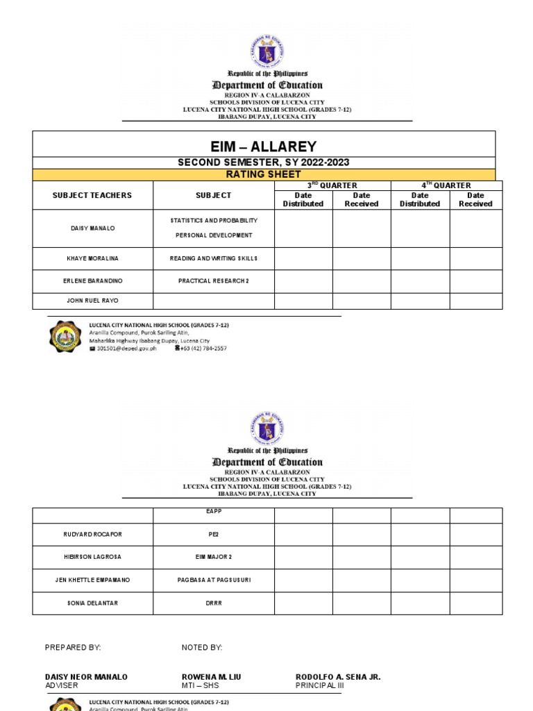 Receiving Log_rating Sheet | PDF