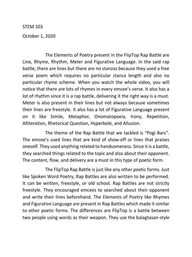 21ST CEN LIT 02 FlipTop Rap Battle Activity | PDF | Art | Poetry