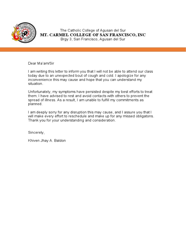 Sick Leave Notification Letter | PDF