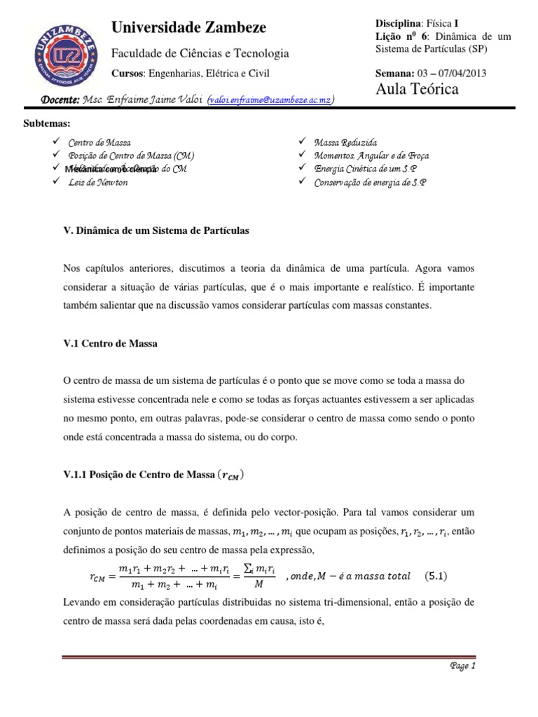 Dinâmica de Partículas: Centro de Massa e Leis de Newton | PDF ...