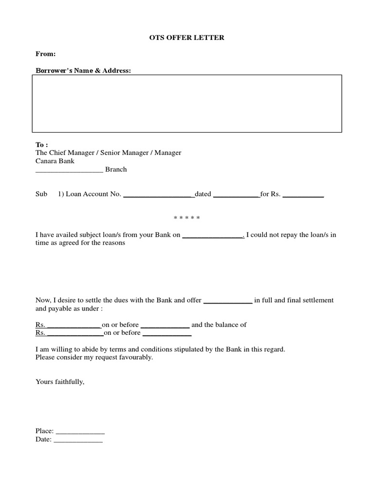Ots Offer Letter From: Borrower's Name & Address | PDF