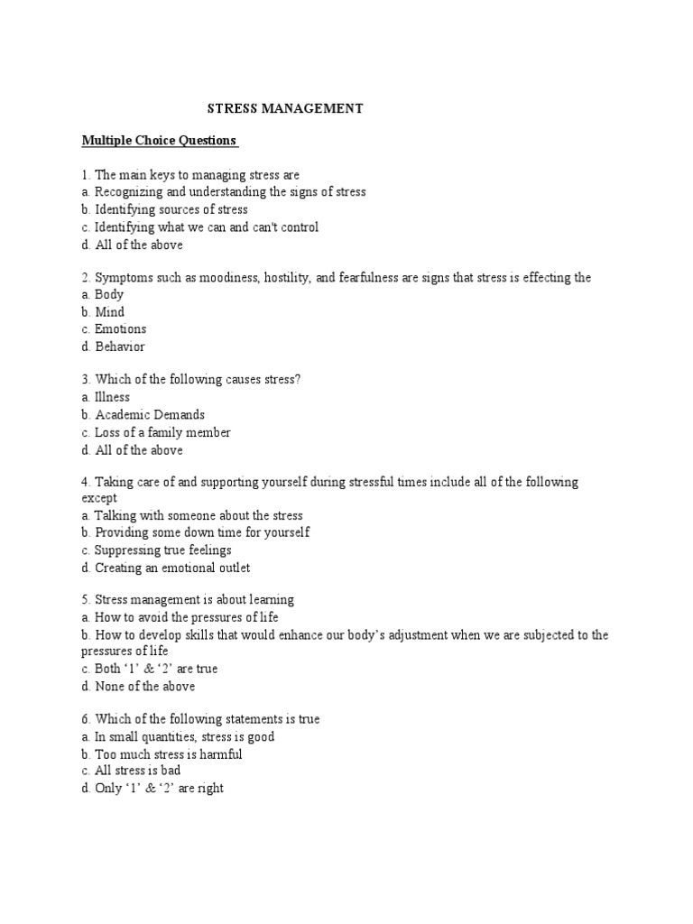 Stress Management | PDF | Stress (Biology) | Anxiety