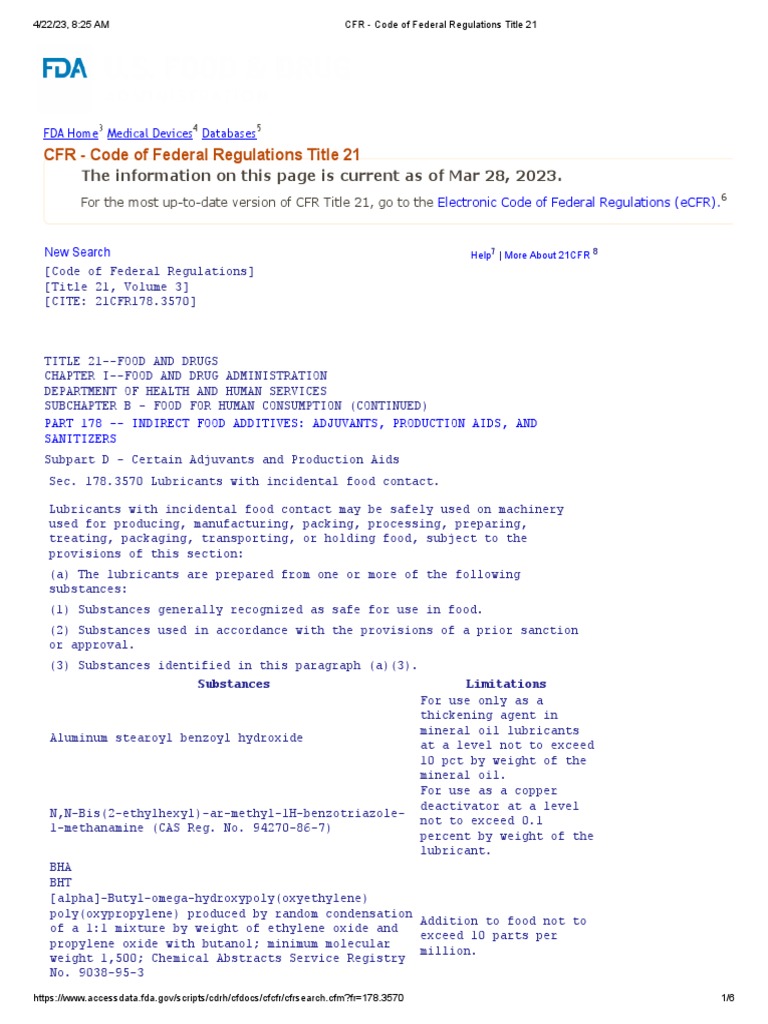 Lubricat Food Grade CFR - Code of Federal Regulations Title 21 | PDF | Ester | Phosphate